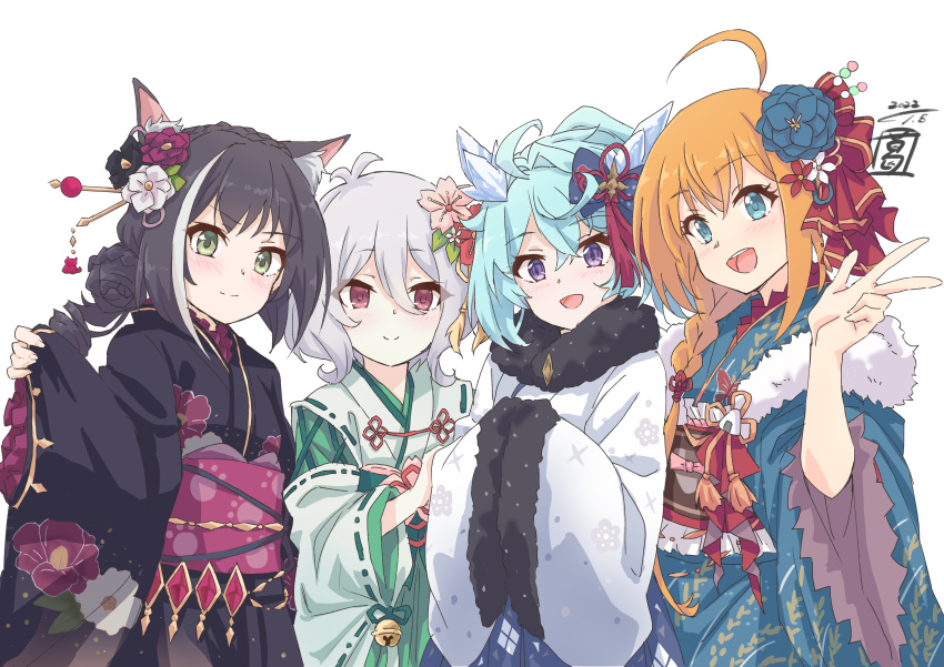 Safebooru - 4girls absurdres ahoge animal ear fluff animal ears antenna hair aqua eyes artist ...