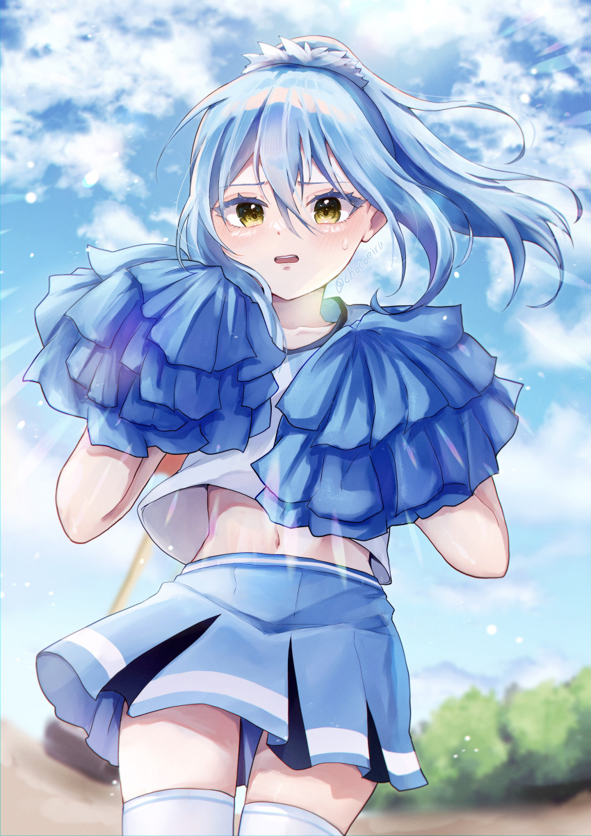Safebooru - 1other absurdres blue hair blue skirt cheerleader chocoeiru ...