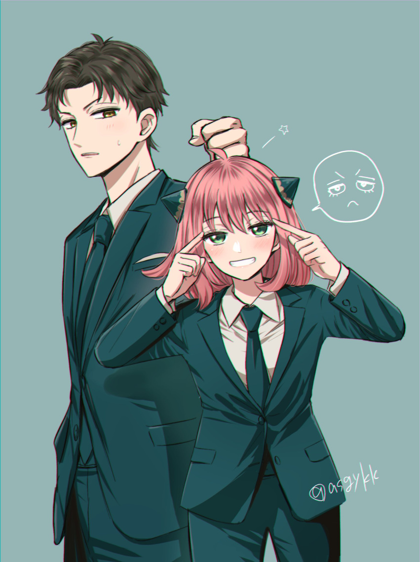 Safebooru - 1boy 1girl aged up alternate costume anya (spy x family) asgykk black hair black ...
