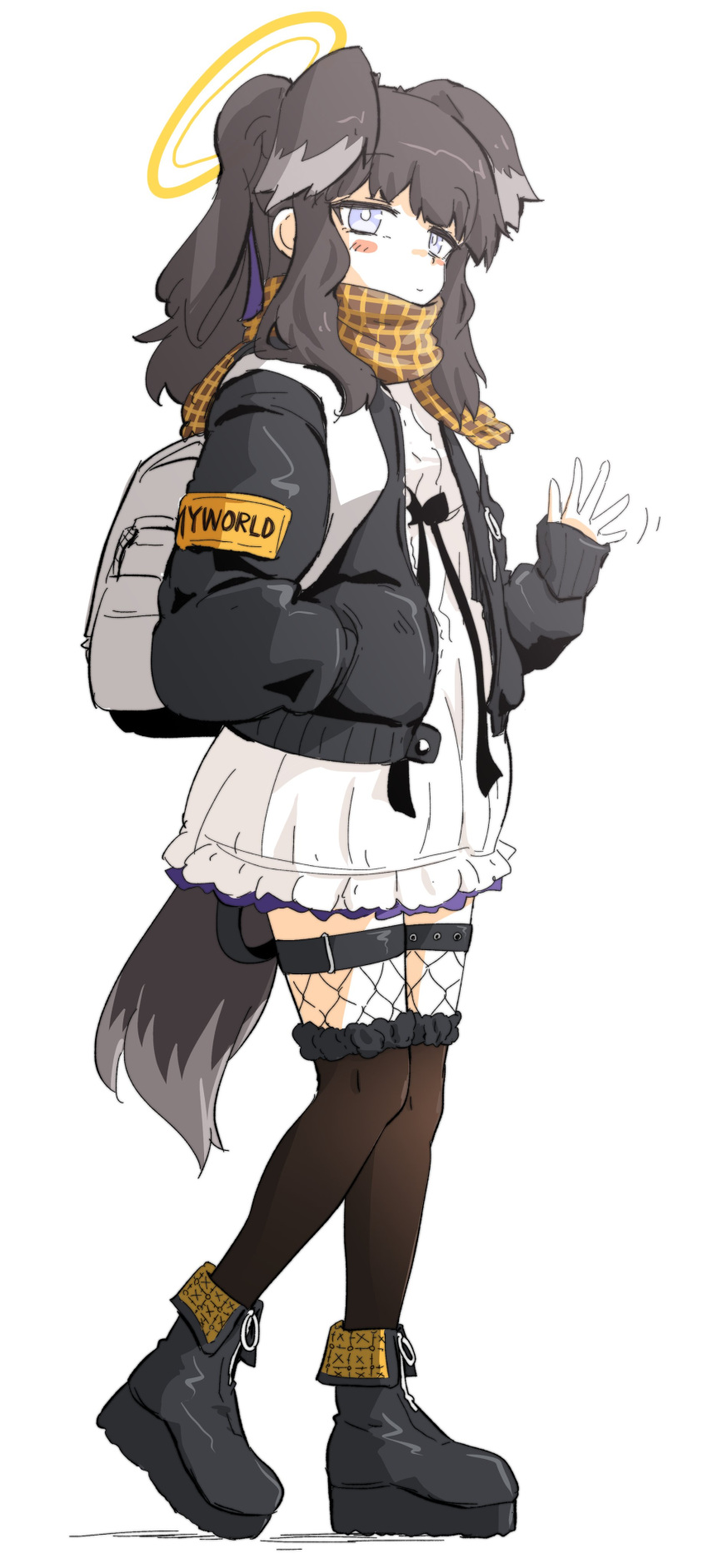 Safebooru - 1girl absurdres animal ears backpack bag black hair black jacket blue archive blush ...