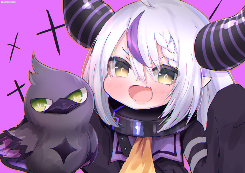 Safebooru - 1girl ahoge animal bird black coat black horns blush braid braided bangs coat collar ...