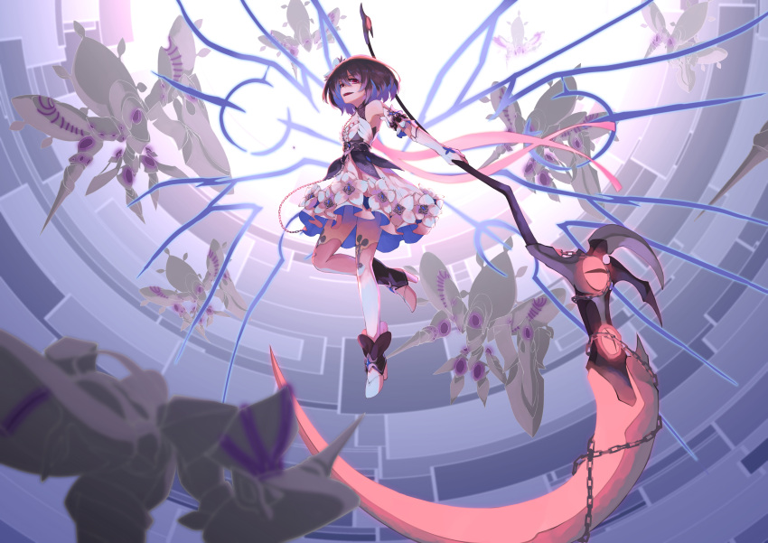 Safebooru - 1girl absurdres ahoge blue hair boots chain dress full body ...