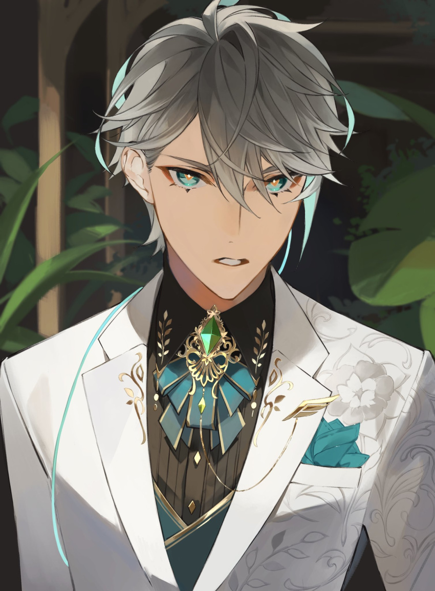 Safebooru - 1boy alhaitham (genshin impact) alternate costume aqua hair asymmetrical sidelocks ...