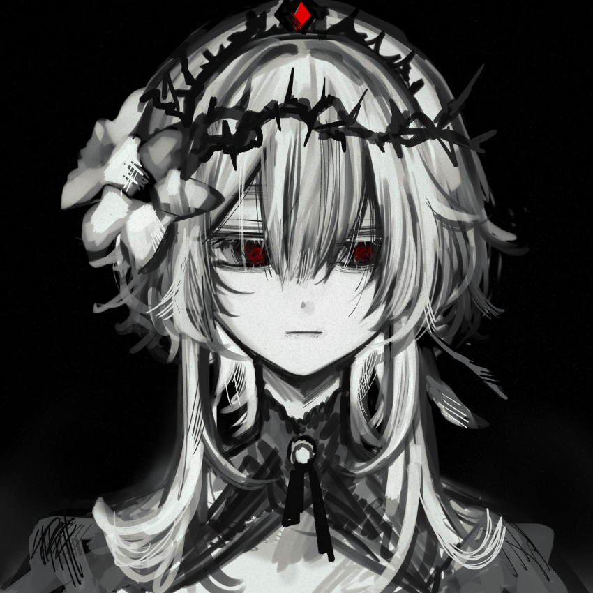 Safebooru - 1girl black background closed mouth crown of thorns feather ...
