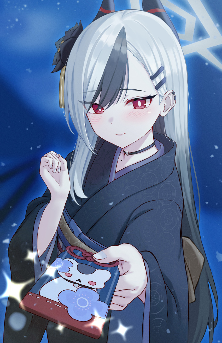 Safebooru - 1girl absurdres black choker black flower black hair black horns blue archive blush ...