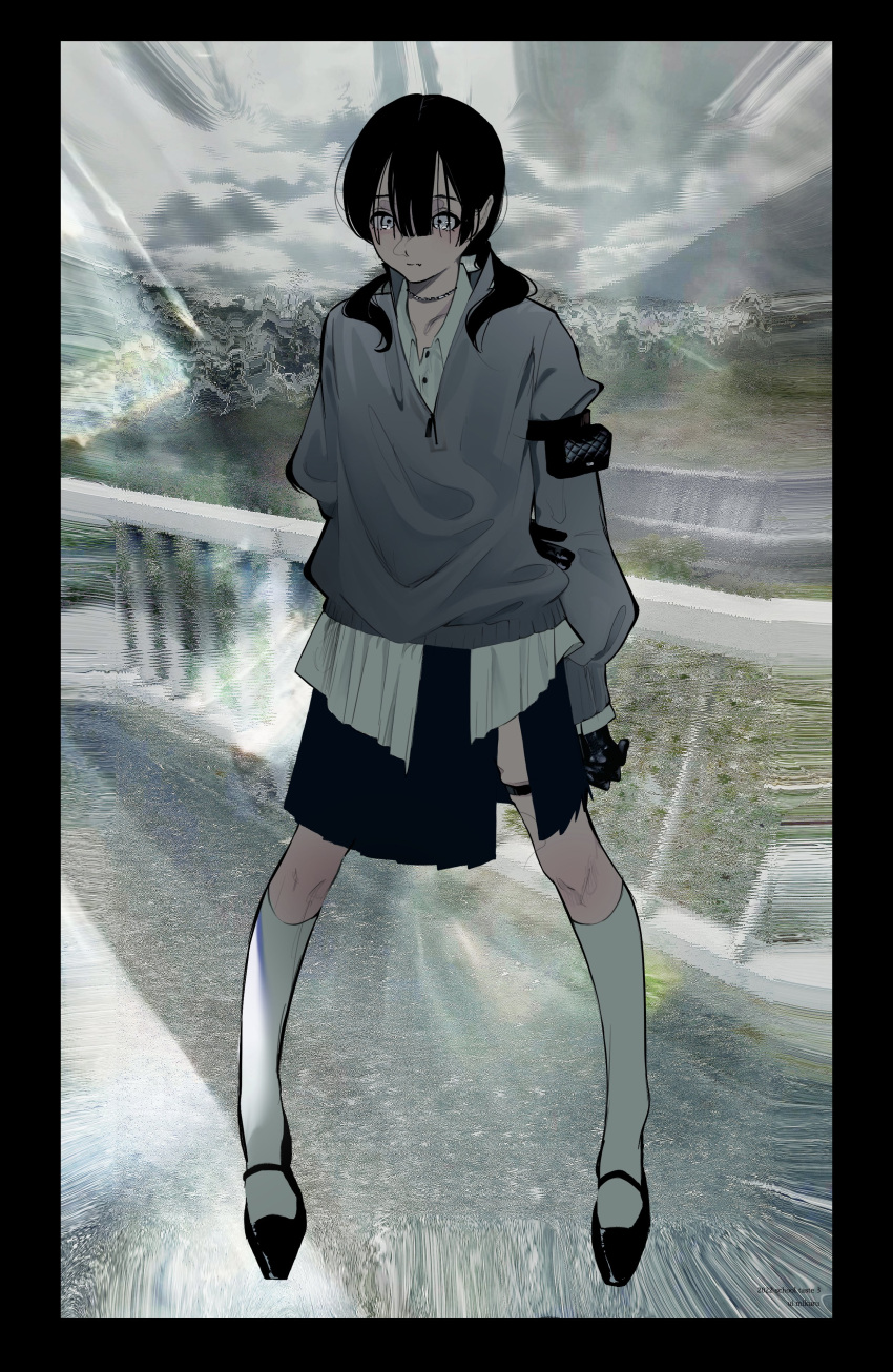 Safebooru - 1girl 2022 absurdres arm behind back black footwear black gloves black hair blunt ...