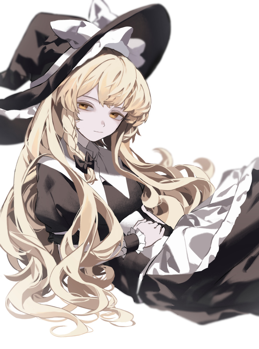 Safebooru - 1girl absurdres apron black dress black headwear blonde hair bow braid closed mouth ...