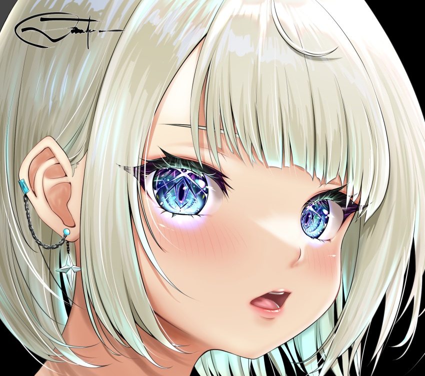 Safebooru - 1girl blue eyes blush close-up earrings glowing glowing ...