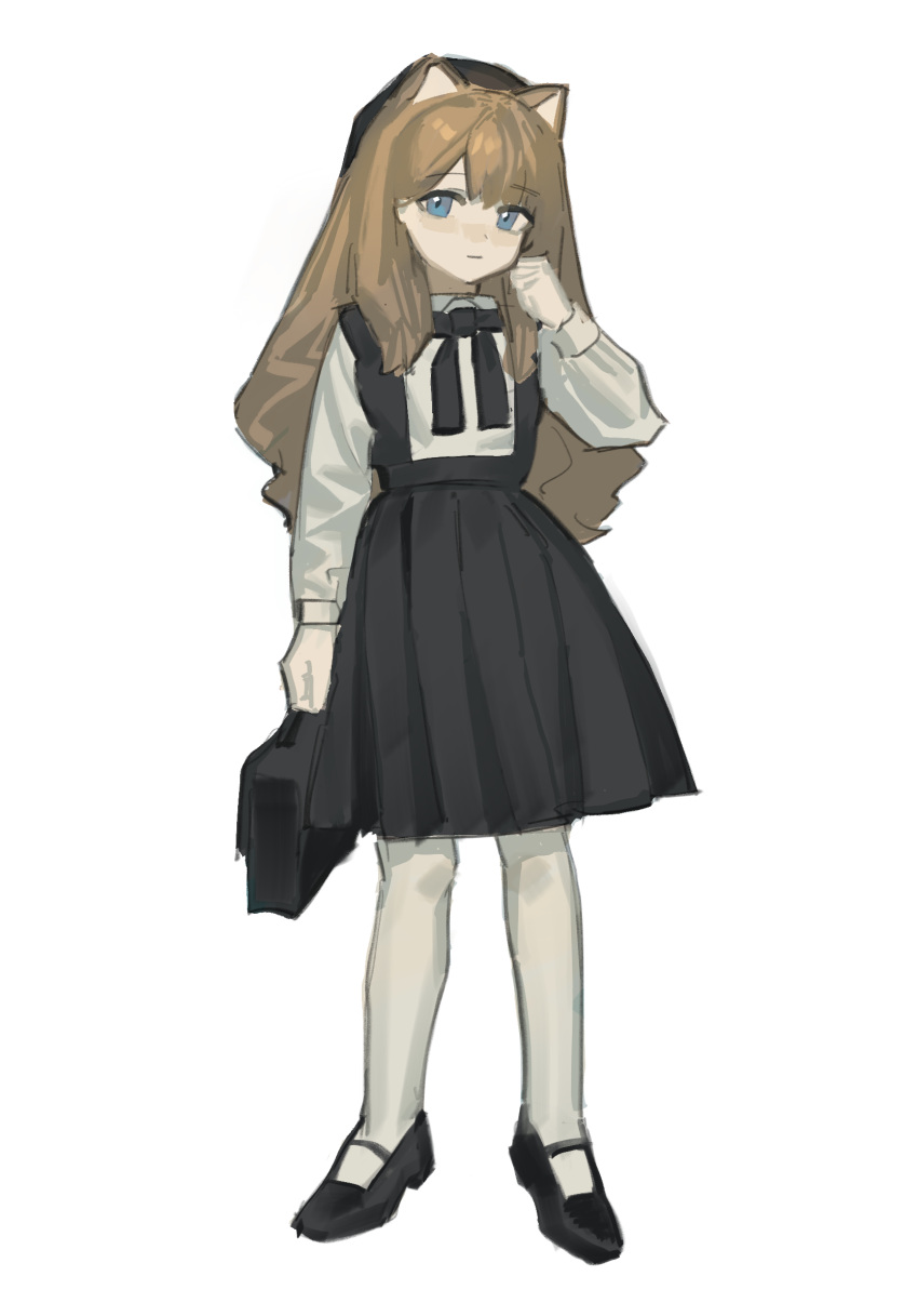 Safebooru - 1girl animal ears bag beret black bag black footwear black headwear black ribbon ...