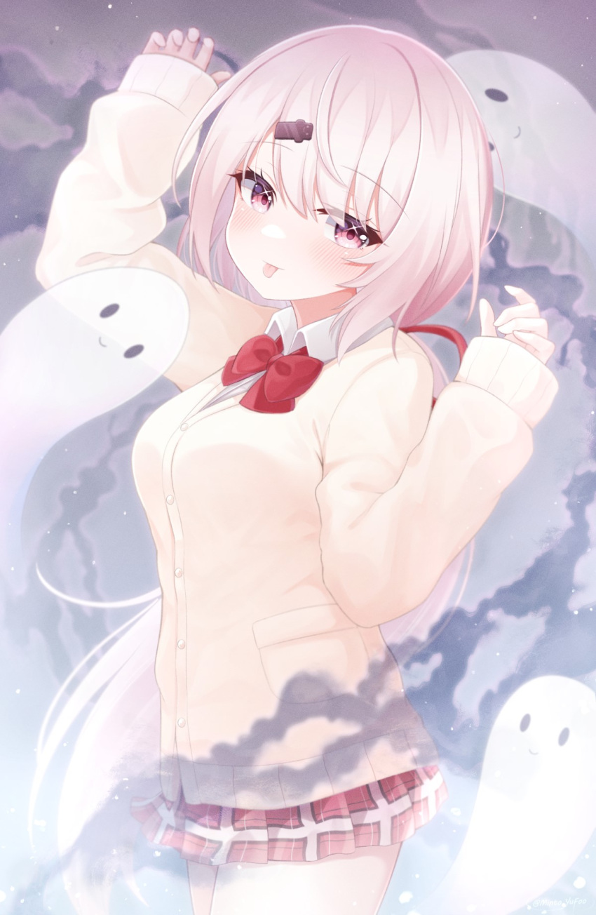 Safebooru - 1girl bow cardigan fog ghost ghost pose highres long hair ...