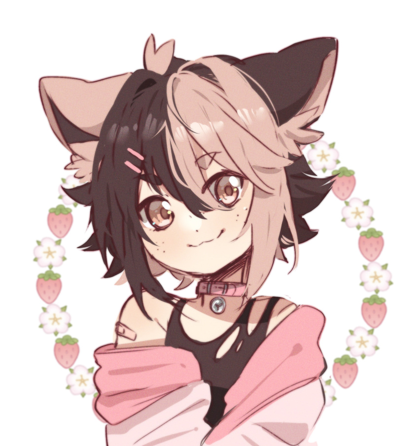 Safebooru - animal ears asymmetrical hair bandaid bare shoulders bell ...