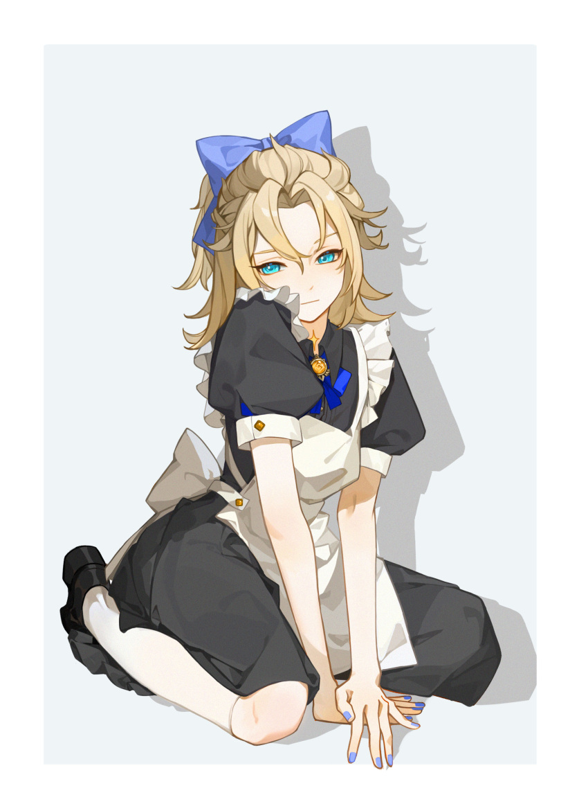 Safebooru - 1boy absurdres albedo (genshin impact) apron aqua eyes black dress black footwear ...