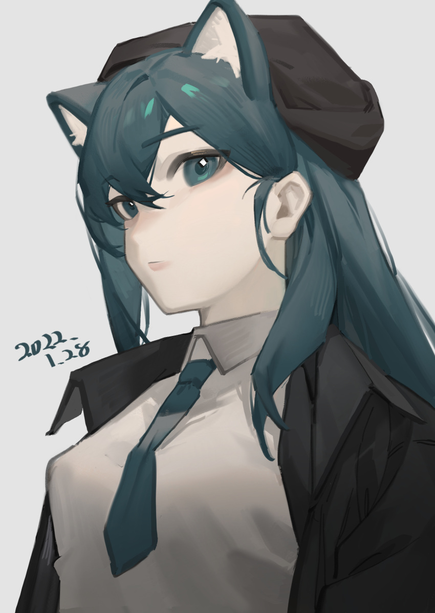 Safebooru - 1girl :/ animal ears beret black headwear black jacket cat ears cat girl collared ...