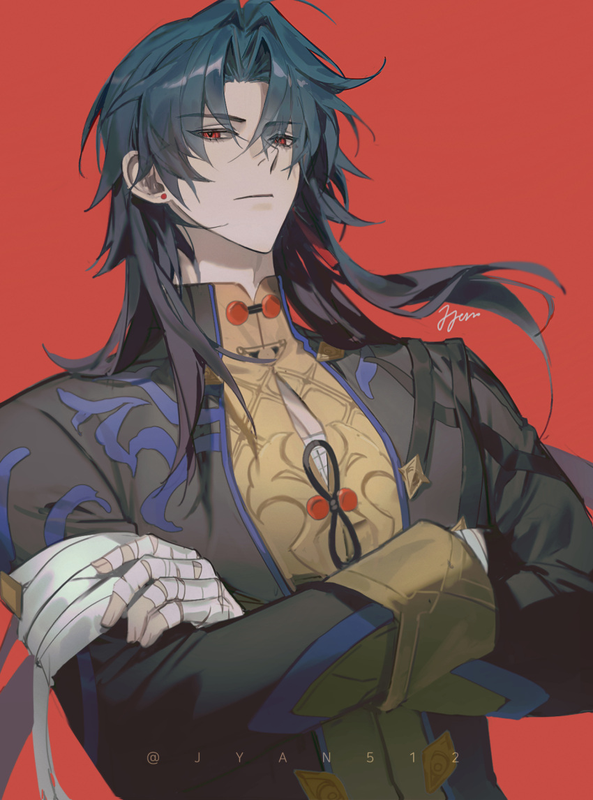 Safebooru - 1boy bandaged arm bandaged hand bandages black shirt blade (honkai: star rail) blue ...