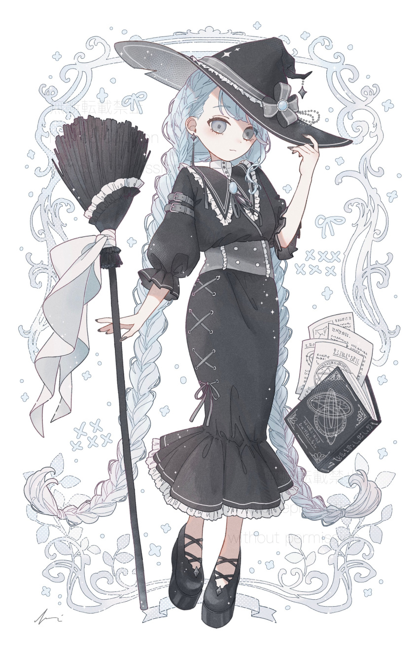 Safebooru - 1girl absurdres arm belt black dress black footwear black headwear black nails blue ...