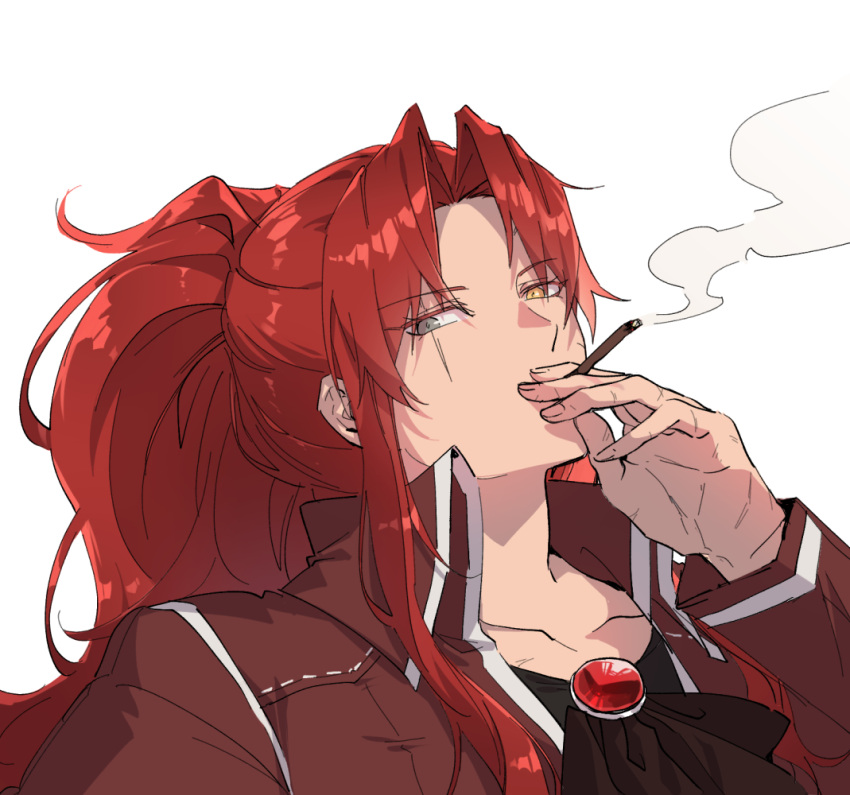 Safebooru - 1girl ascot brooch cigarette coat collared coat gebura ...