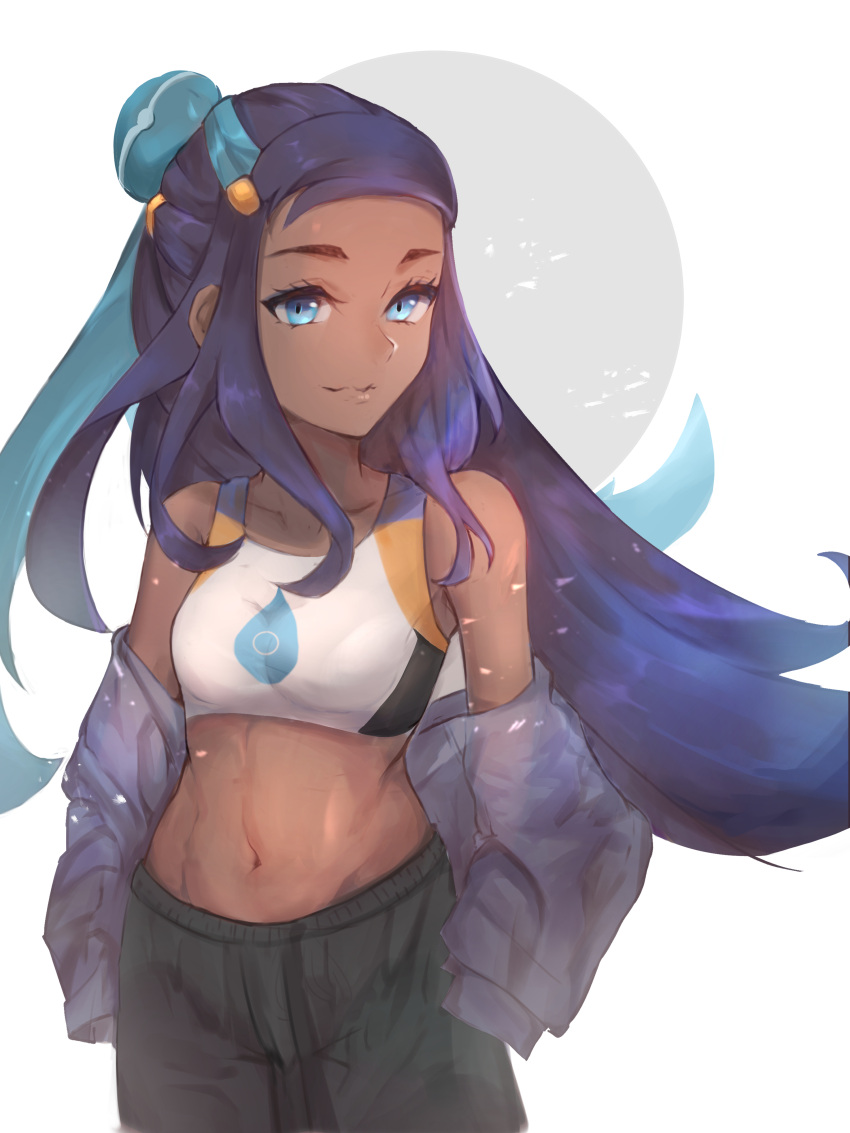 Safebooru - 1girl absurdres aqua eyes aqua hair armlet bare shoulders blue eyes crop top dark ...