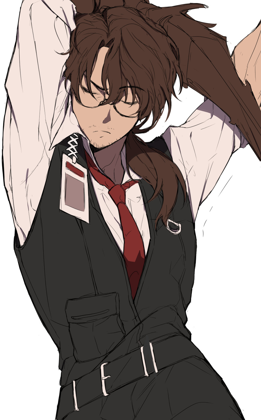 Safebooru - 1boy absurdres arthropod limbs belt brown hair closed eyes facial hair gregor ...