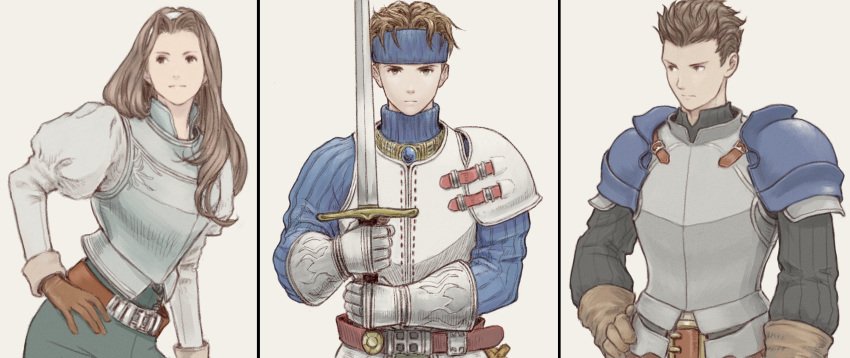 Safebooru - 1girl 2boys armor belt brother and sister brown gloves brown hair catiua powell ...