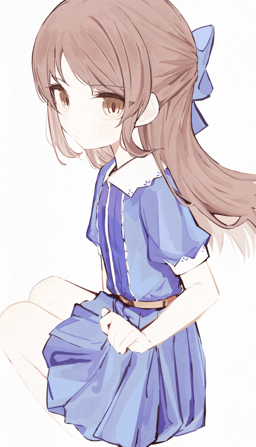 Safebooru - 1girl belt blue bow blue dress bow brown eyes brown hair commentary request dress ...