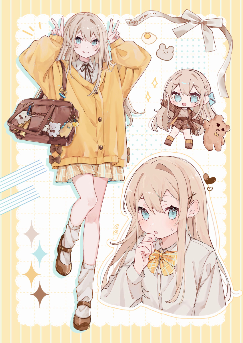 Safebooru - 1girl absurdres blonde hair blue eyes brown footwear brown jacket brown shorts ...