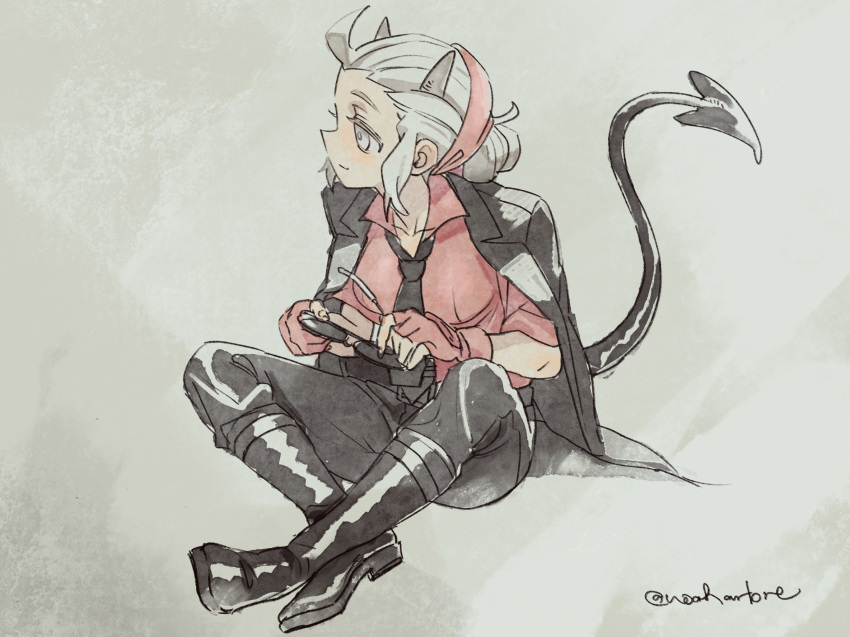 Safebooru - 1girl artist name black footwear black necktie black pants breasts collarbone ...