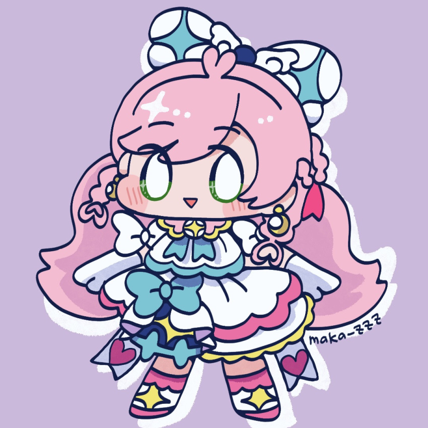 Safebooru - 1girl blue bow bow braid bright pupils chibi cure prism dress drop shadow earrings ...