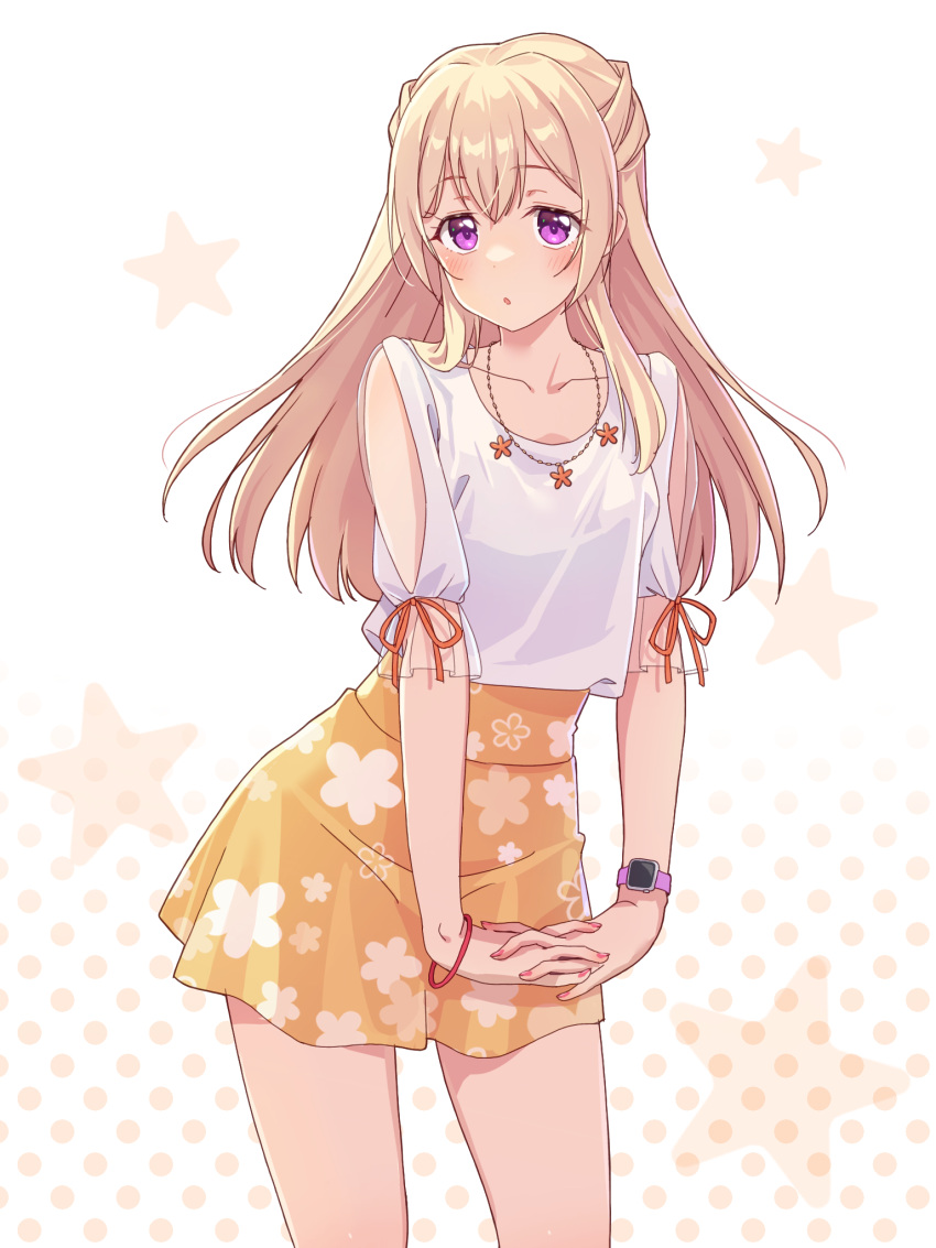 Safebooru - 1girl bang dream! blonde hair collarbone floral print half updo highres interlocked ...
