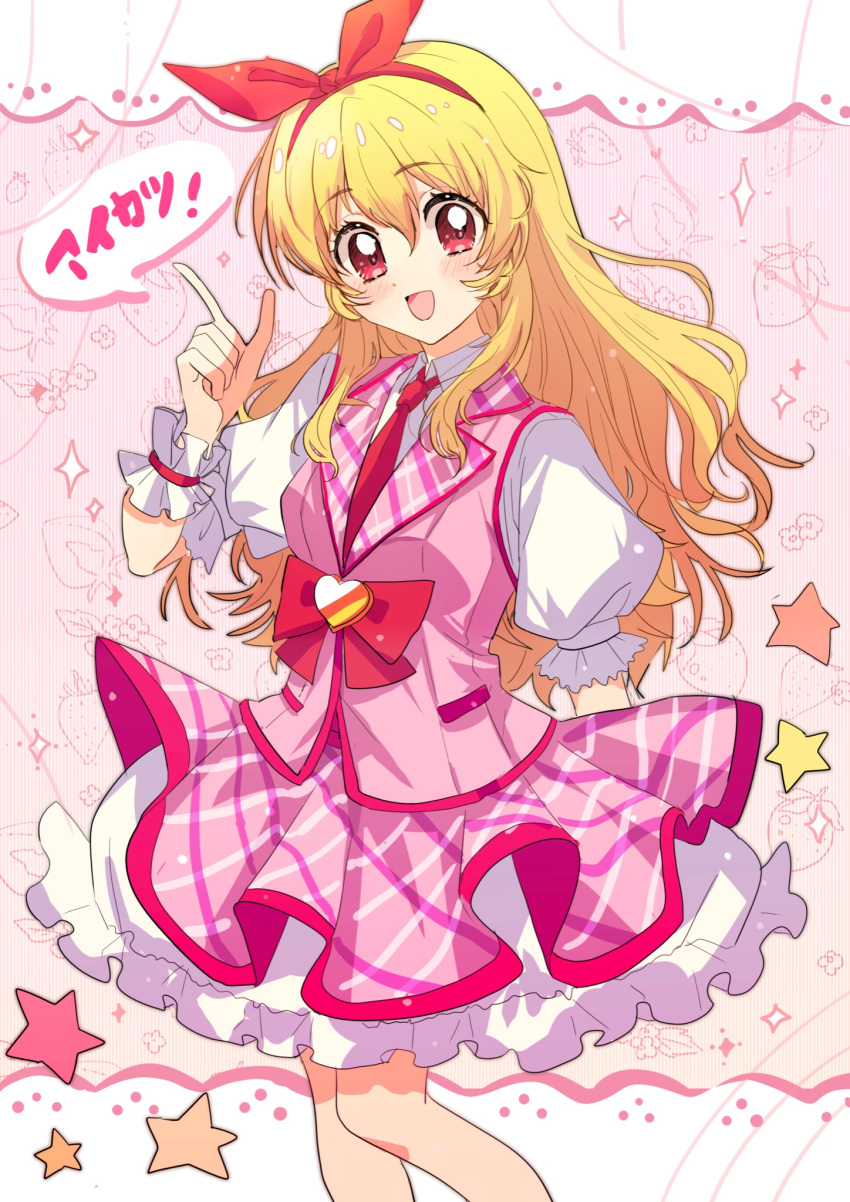 Safebooru - 1girl :d aikatsu! aikatsu! (series) blonde hair blush bow collared shirt copyright ...
