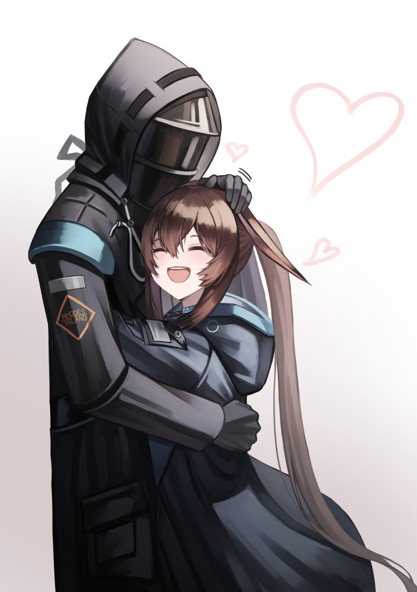 Safebooru - 1girl 1other :d absurdres amiya (arknights) animal ears arknights black coat black ...