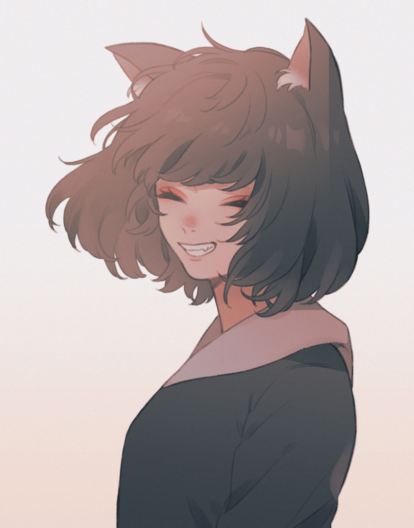 Safebooru - 1girl ^ ^ animal ear fluff animal ears black dress black hair blunt bangs bob cut ...