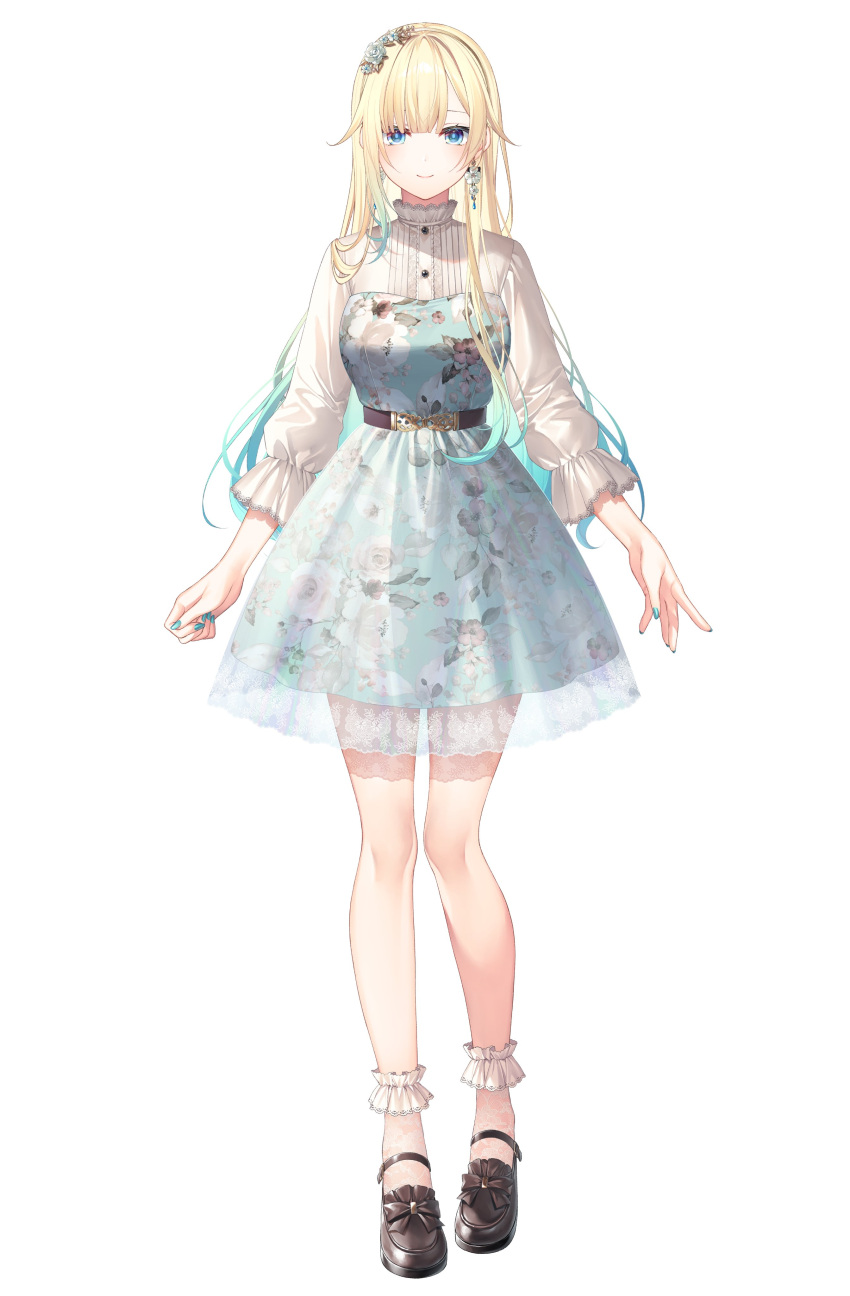 Safebooru - 1girl absurdres aizawa ema aqua eyes aqua hair aqua nails belt black bow black ...