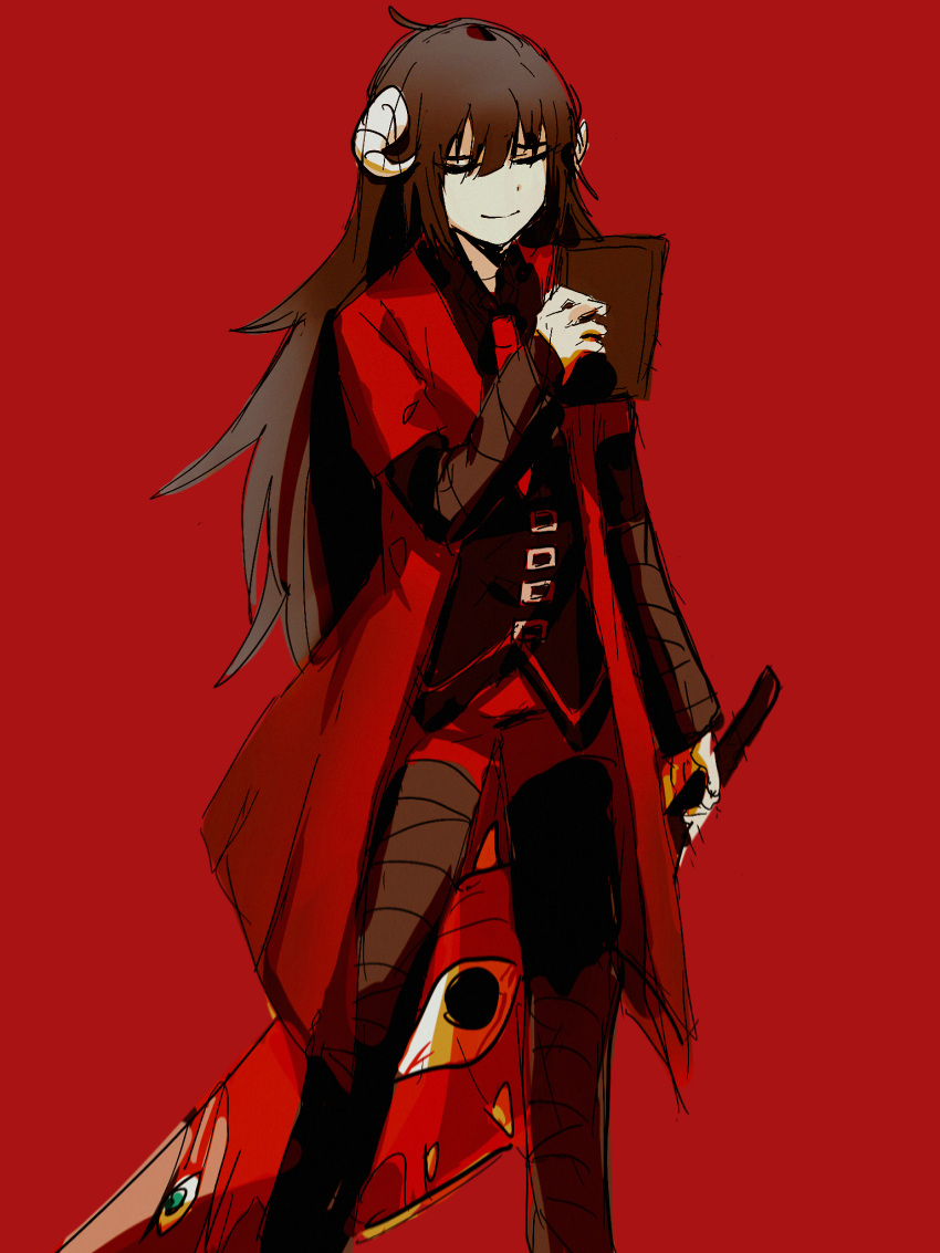 Safebooru - 1girl bandaged arm bandaged leg bandages black shirt black vest brown hair coat e.g ...