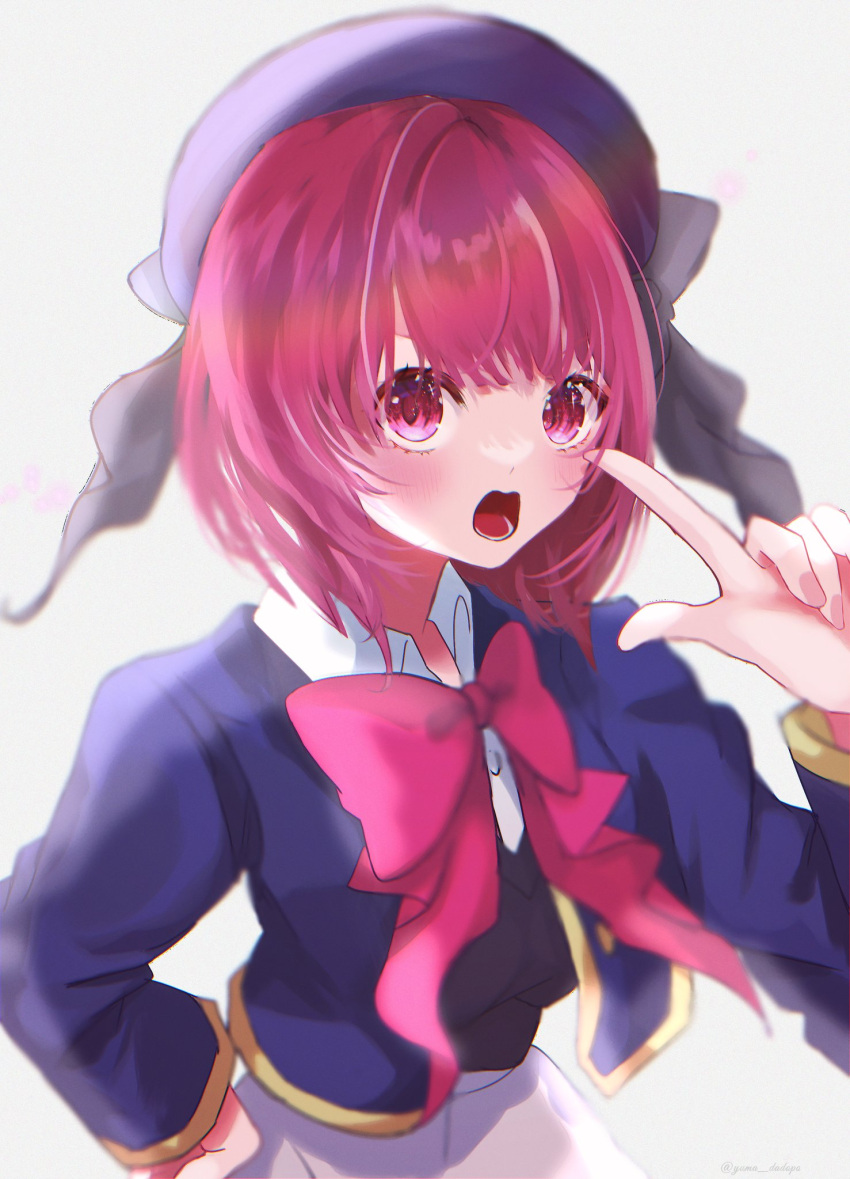 Safebooru - 1girl arima kana beret black bow black vest blazer blue headwear blue jacket bob cut ...