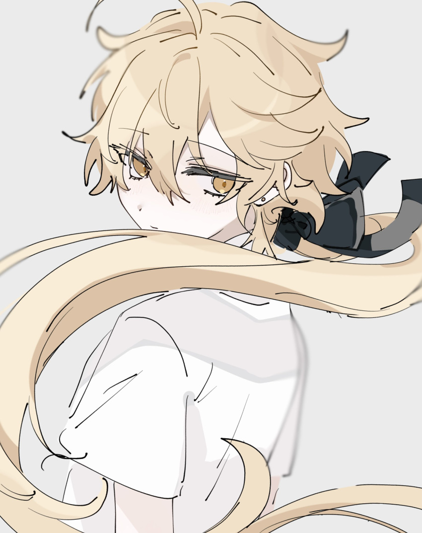Safebooru - 1boy aether (genshin impact) ahoge alternate hairstyle androgynous black ribbon ...