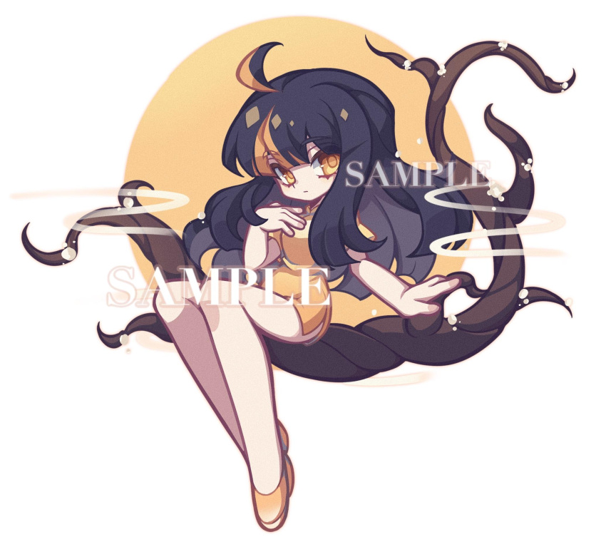 Safebooru - 1girl :/ ahoge bare arms bare legs black hair blonde hair china dress chinese ...