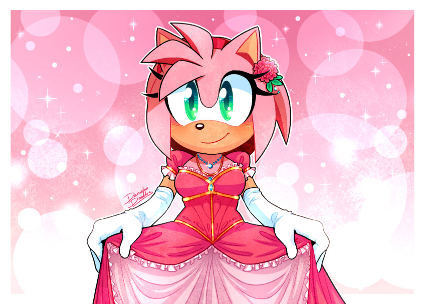 Safebooru - 1girl alternate costume amy rose artist name danielasdoodles-art dress flower gloves ...
