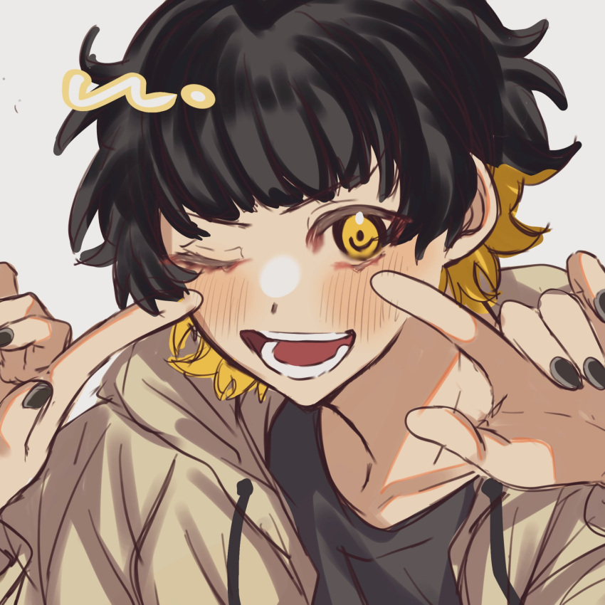 Safebooru - 1boy bachira meguru black hair black nails black shirt blonde hair blue lock blush ...