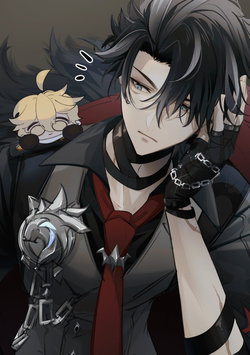 Safebooru - 0pb3w 2boys absurdres aether (genshin impact) ahoge black gloves black hair blonde ...