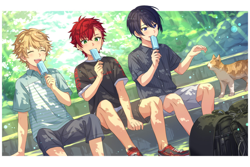 Safebooru - 3boys aged down bag black hair blonde hair blue eyes blush ...
