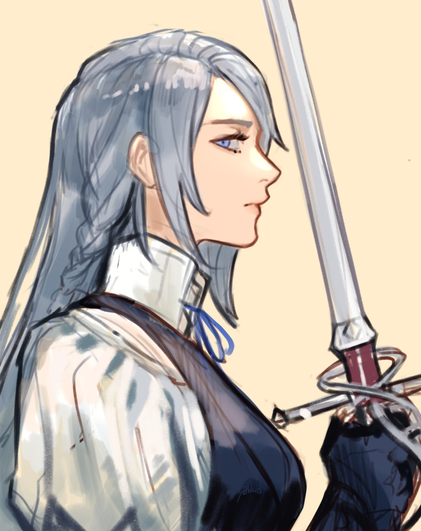 Safebooru - 1girl absurdres black gloves blue eyes blue hair blue vest ...