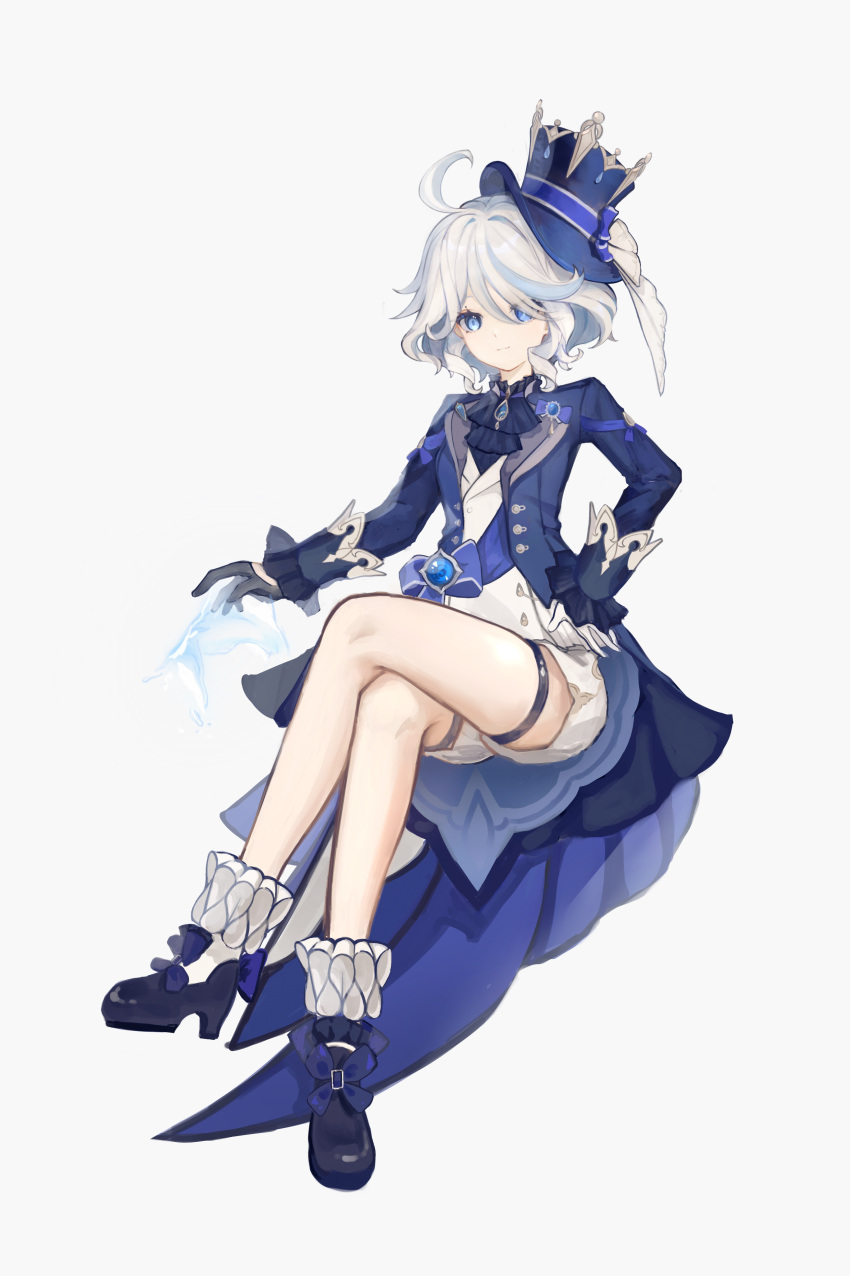 Safebooru - 1girl absurdres ahoge ascot asymmetrical gloves black ascot black gloves blue ...