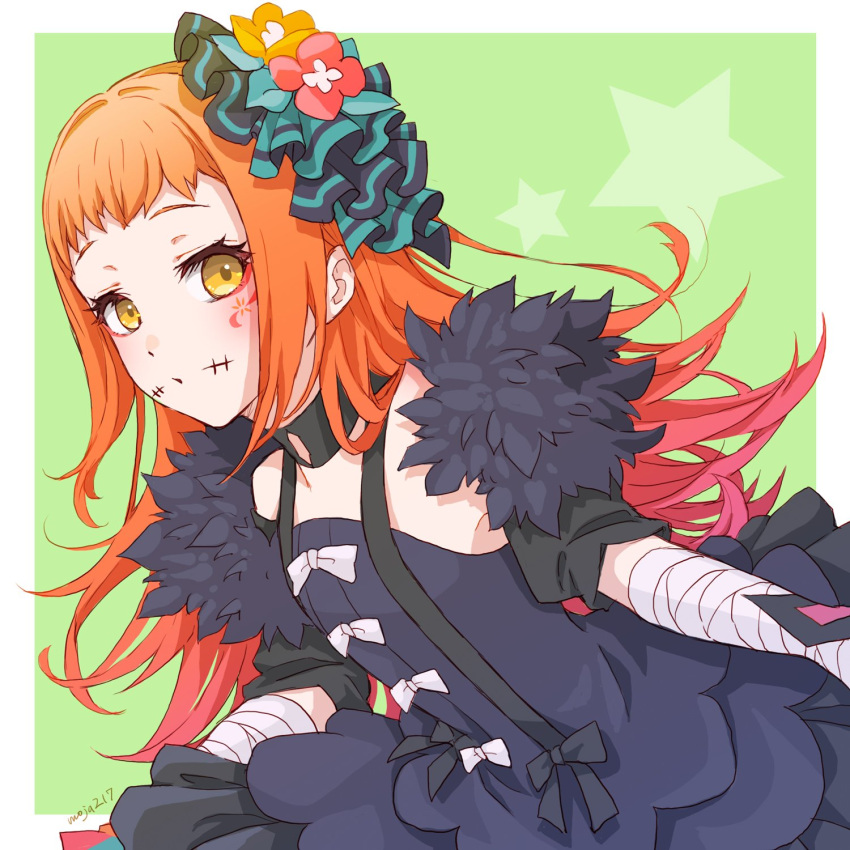 Safebooru - 1girl bandaged arm bandages bare shoulders black choker black dress choker dress ...