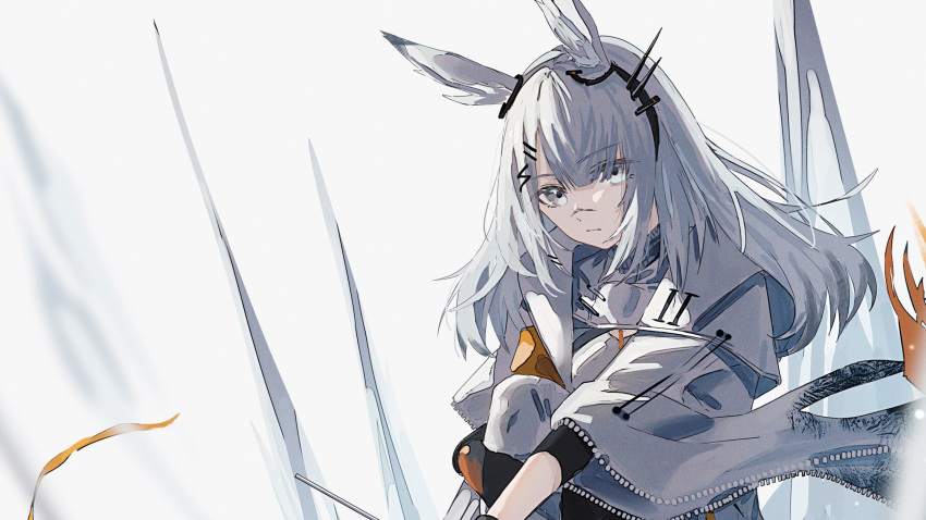 Safebooru - 1girl animal ears arknights armband coat ear ornament frostnova (arknights) grab ...
