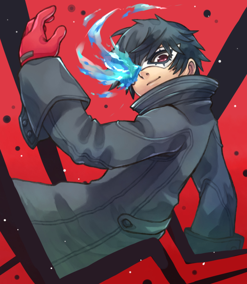 Safebooru - 1boy amamiya ren black hair black jacket gloves glowing glowing eye highres jacket ...