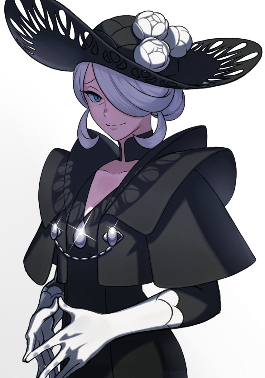 Safebooru - 1girl bite addict black headwear clothing request cogita (pokemon) flower gloves ...