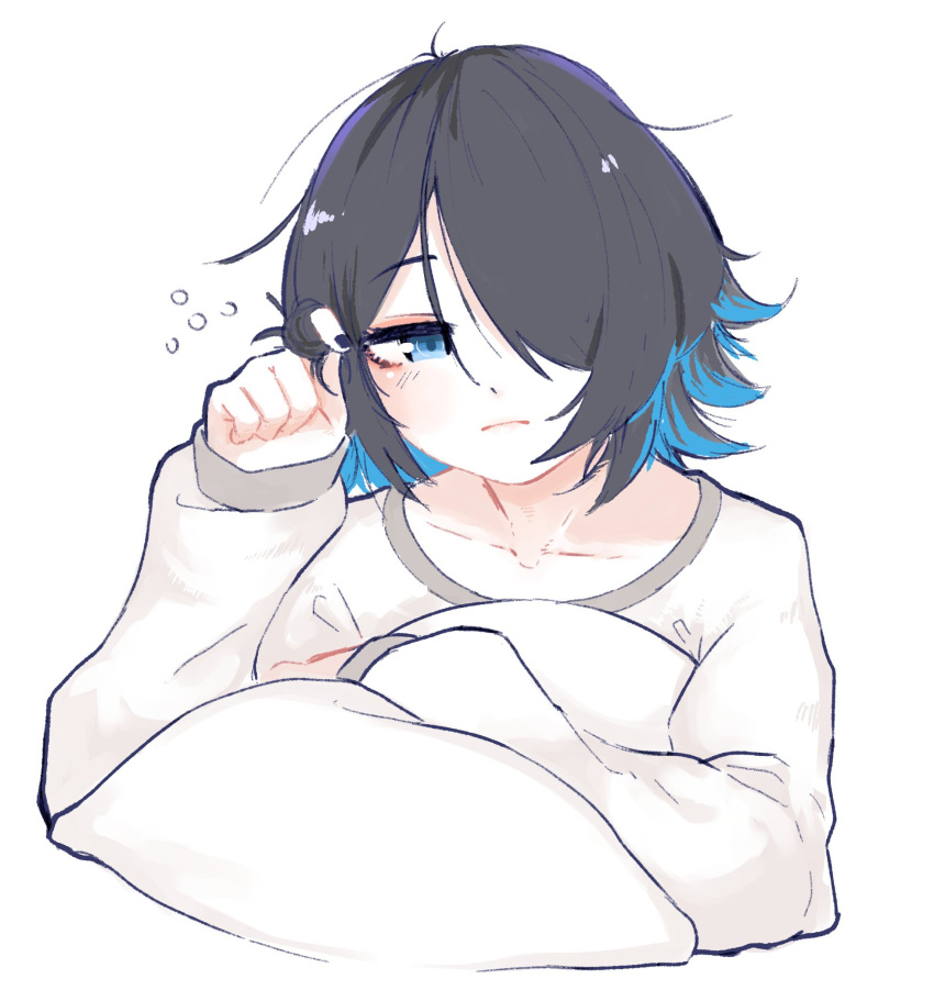 Safebooru - 1girl black hair black nails blue eyes blue hair chefhart closed mouth collar hair ...