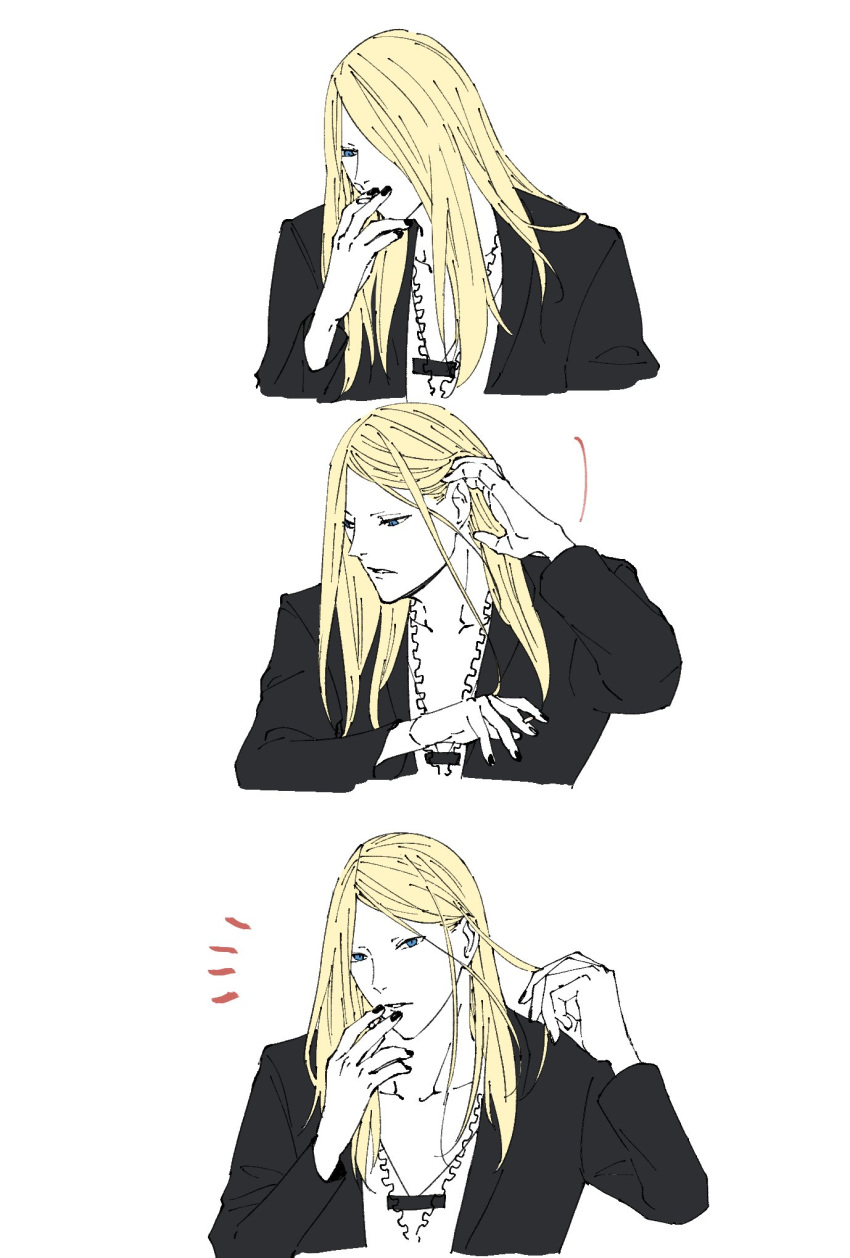 Safebooru - 1boy black jacket black nails blonde hair blue eyes ...