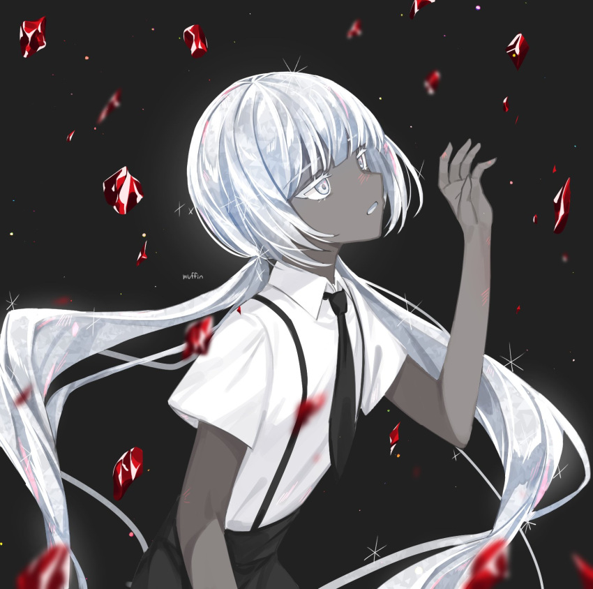 Safebooru - 1girl black background black necktie black shorts charon (limbus company) collared ...