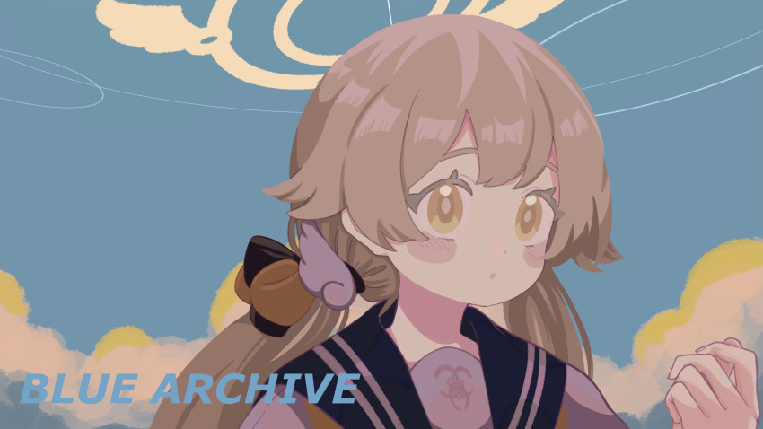 Safebooru - 1girl :o absurdres black ribbon black sailor collar blue archive blue sky blush ...